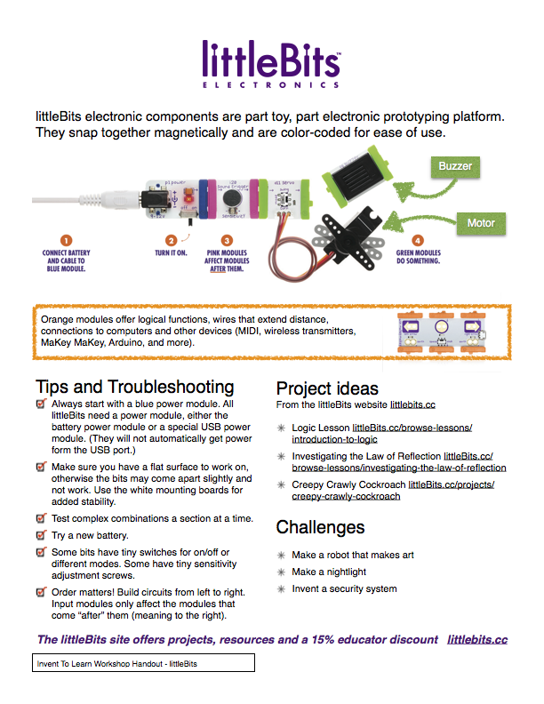 littleBits Quick Start Guides – Invent To Learn